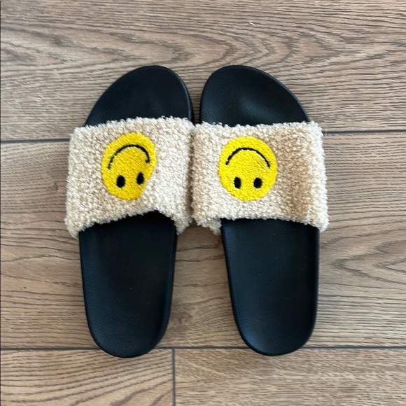 Shoes | Smiley Face Fuzzy Slide Sandals | Poshmark